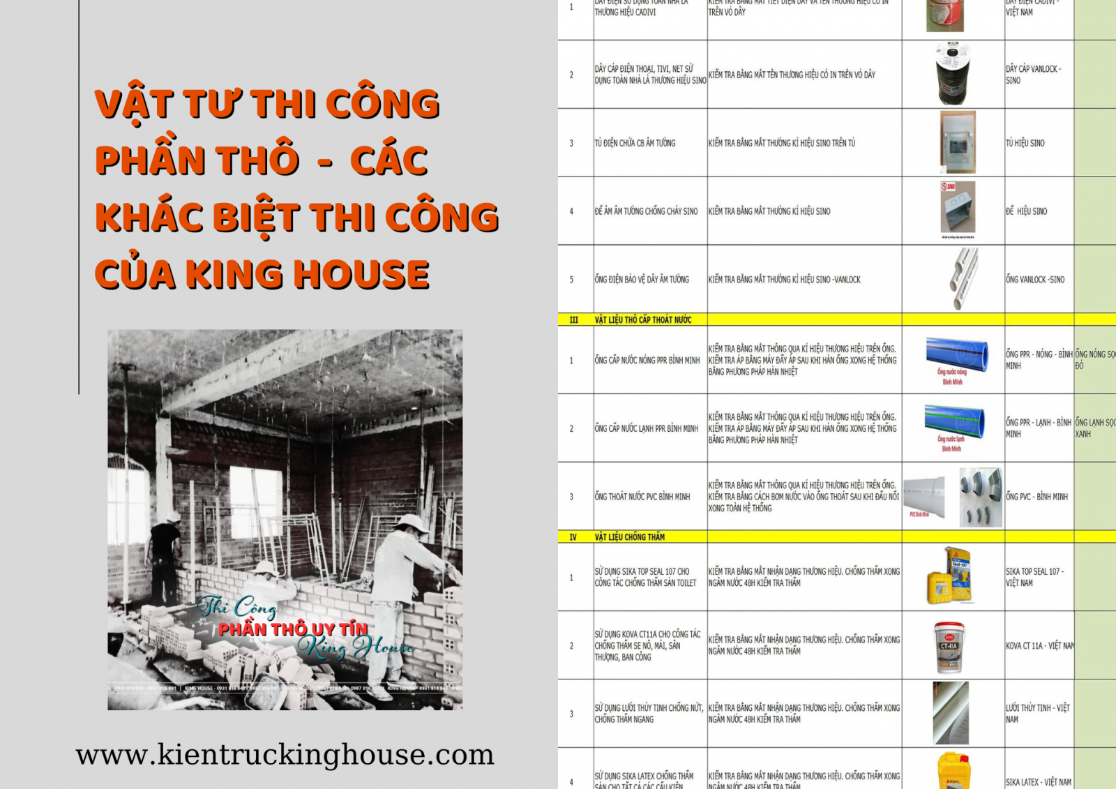 Vật Tư Thi Công Phần Thô Và Các Khác Biệt Thi Công Của King House